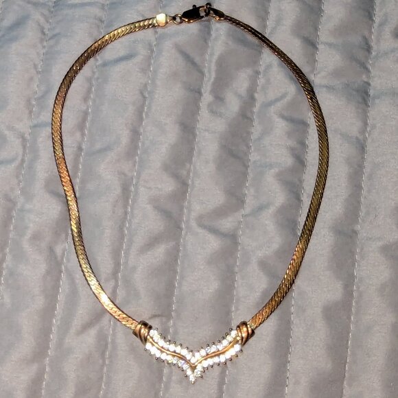 Jewelry | Vintage V Shaped Chain Necklace With Rhinestone Pendant 689 ...